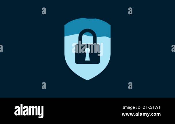 White Shield security with lock icon isolated on blue background ...