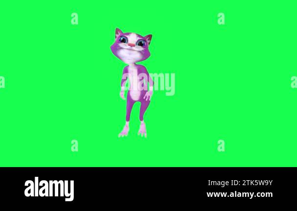 3D animated talking purple cat dancing hip-hop from front angle on ...