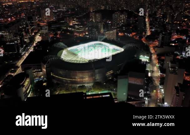 Night aerial landscape of sports center scenery at Sao Paulo city ...