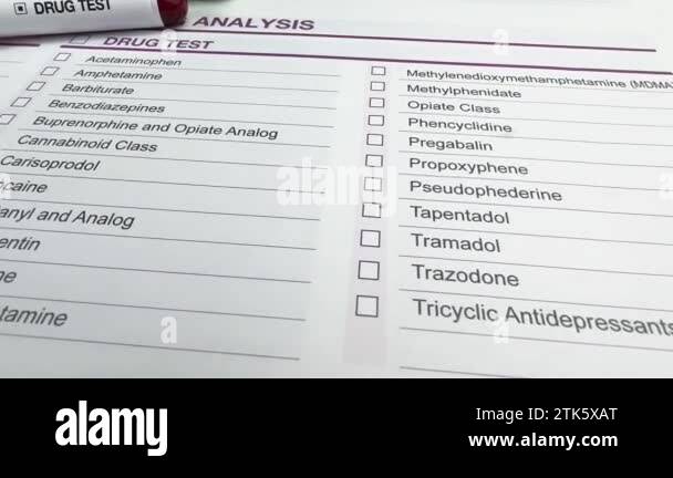 blood and urine samples from a patient for drug control. Tubes with ...