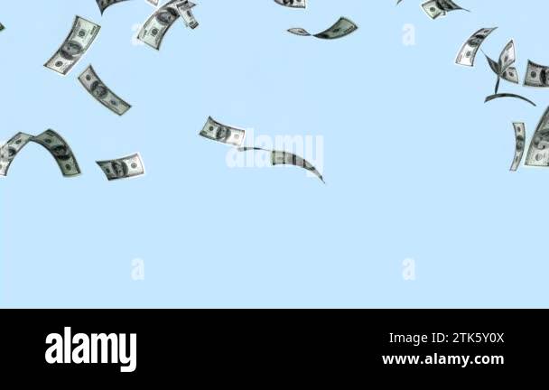 100 Dollar Bills on a blue background. Rain Effects. 3D Animation Money ...