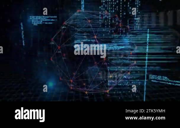 Animation of connected icons forming globe and lens flare over ...