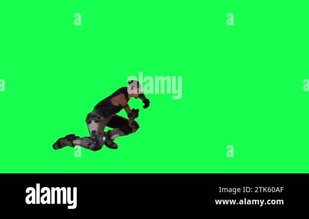 3d warrior man fighting and punching from left angle on green screen 3D ...
