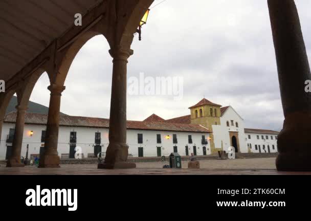 Drone aerial view of Villa de Leyva , Boyac, Colombia. The colonial ...