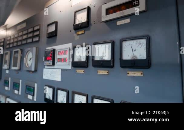 Old electrical console with instruments for controlling a coal-fired ...