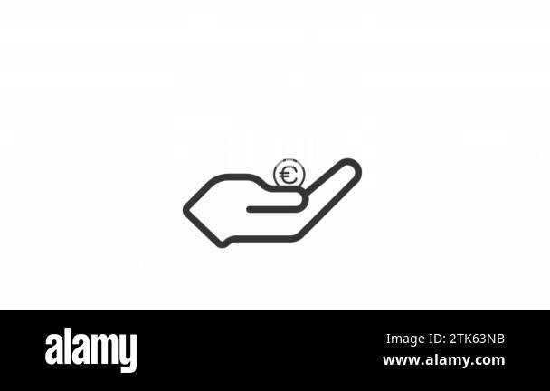 Animated euro in hand linear icon. Financial support fund. Incoming ...