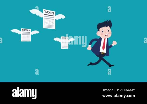 Cartoon businessman run away from tax.4K motion animation Stock Video ...