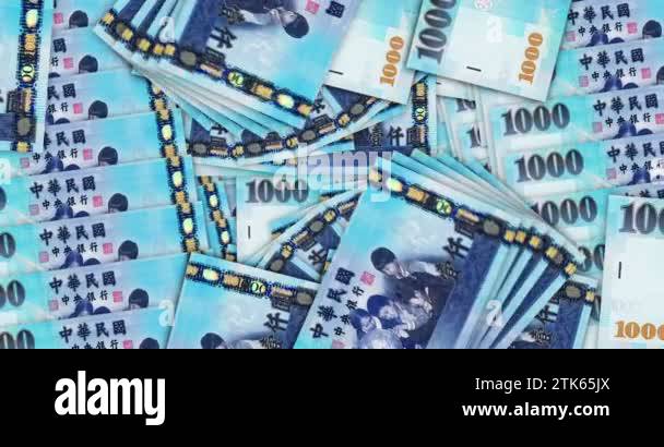 Taiwan Dollar banknotes in a cash fan mosaic pattern loop. Taiwanese ...