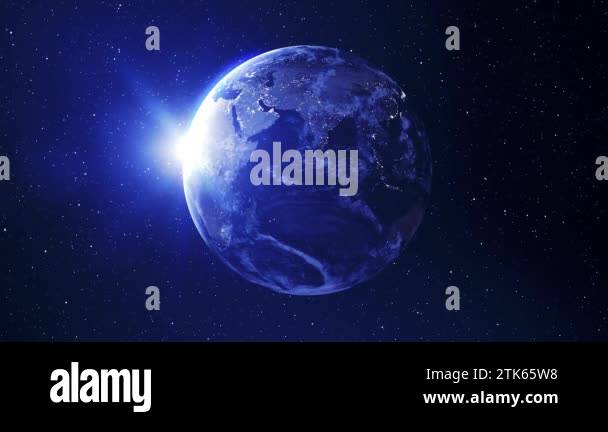 Earth Planet Turning 360 Degrees In Outer Space City Lights On Planet