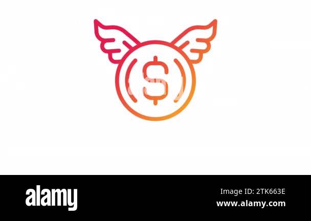 Animated free coin gradient icon. Flying dollar with wings. Financial ...