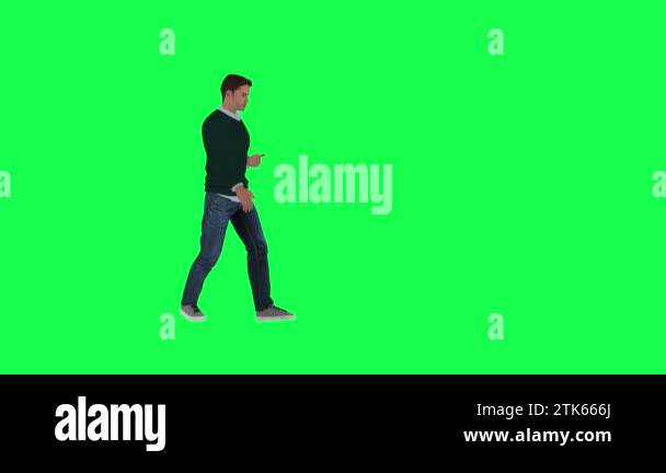 A man with a normal athletic body in the green screen with tall height ...