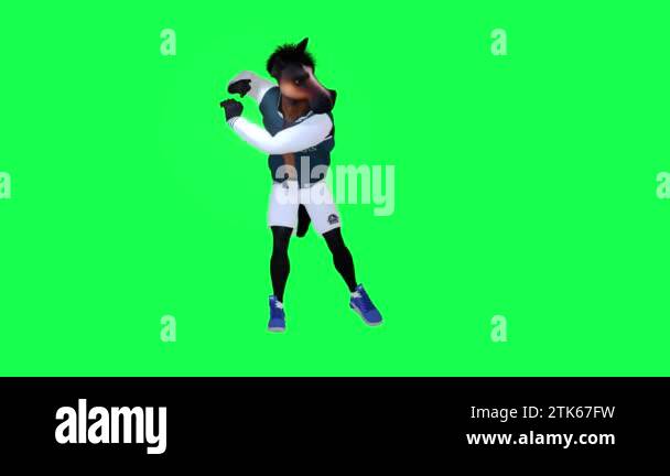 Athlete anthropomorphic horse playing baseball from left angle on green ...