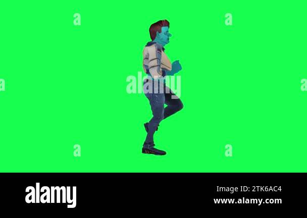 Dangerous man 3d space animation running from left angle on green ...