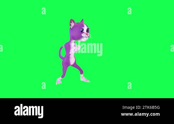 Talking purple 3D cat fighting and kicking from left angle on green ...