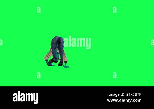 Blue hero man dancing and stomping in blue and white suit from right ...