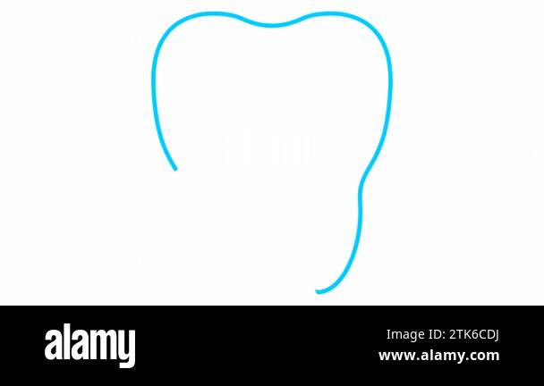 The animated tooth symbol is drawn gradually. Linear blue icon of ...