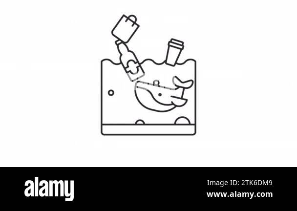 Animated pollution linear icon. Ocean contamination. Marine debris ...