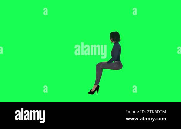 A girl with a slim figure and sports barbie in green screen with tall ...
