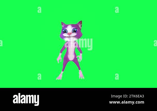 3d purple cartoon cat doing hip hop dance from front angle on green ...