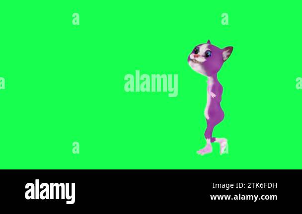Purple 3D cartoon cat dancing hips from right angle on green screen 3D ...