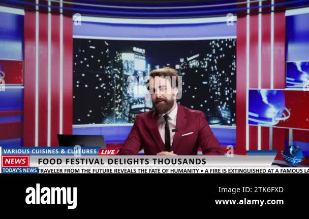News anchor introduce food festival start during weekend, presenting ...