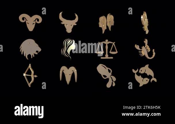 Rotating zodiac signs, 3D animation on a transparent alpha channel ...