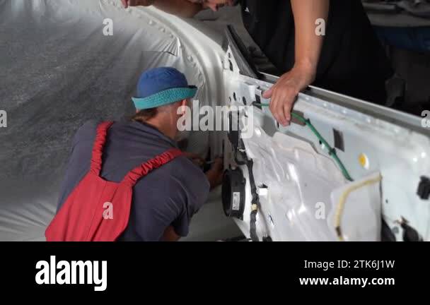 Kyiv, Ukraine - August 12, 2023: Paint shop at the car service station ...