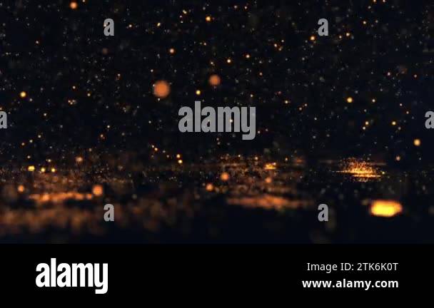 Fiery hot glowing golden sphere particles falling from the sky, bouncing and exploding into ...