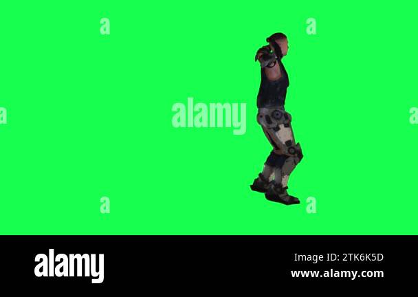 Military warrior man dancing and cheering after victory from left angle ...