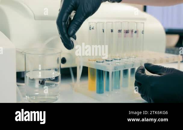 Laboratory Technician testing Soil in Lab Room. Researcher in black ...