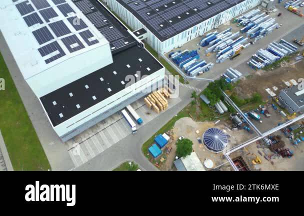 Aerial view of distribution center, drone photo of industrial logistics ...