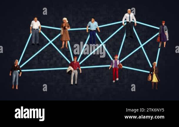 Multiple miniature people connected by lines. Concept of harmony with ...