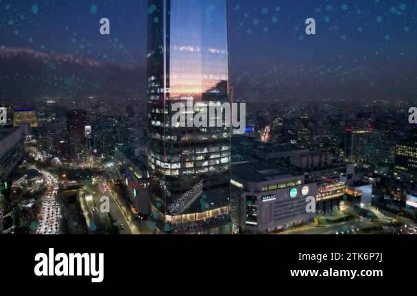 Santiago Chile. Aerial cityscape of 5G mobile technology. Smart city ...