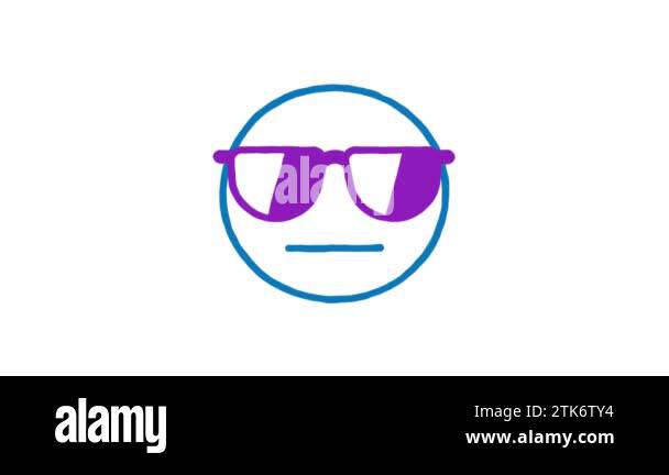 Emoticon serious in sunglasses. Animated doodle emoticon. Alpha channel ...
