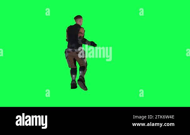 Energetic warrior soldier dancing samba left angle on green screen 3D ...
