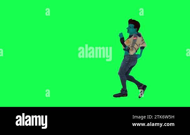 Blue animated 3D man dancing on green screen from right angle 3D people ...