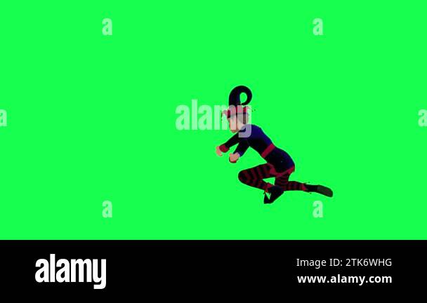 3D animated elf in red blue suit fighting and punching from right angle ...