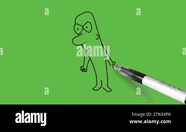 Draw young cartoon character bald man standing slightly bend forward ...