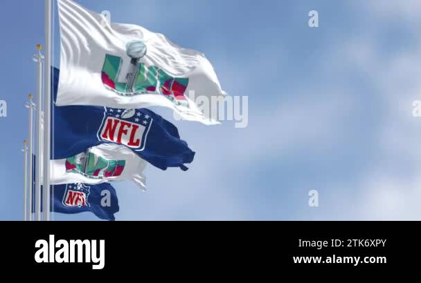 Glendale, US, Nov 2022: Flags of he 57th Super Bowl and NFL waving in ...