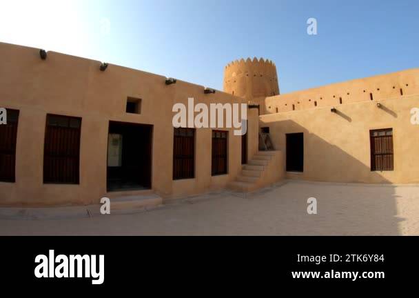 Interior walls and courtyard of the ancient castle, Al Zubara Fort, an ...