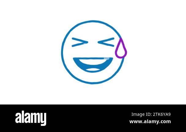 Emoticon laughs with drop at temple. Animated doodle emoticon. Alpha ...