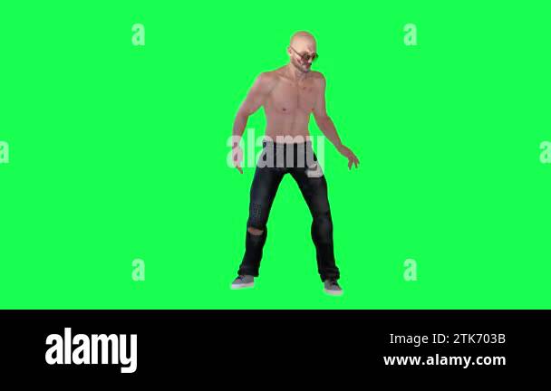 Criminal man and drug addict gangster with athletic body in green ...