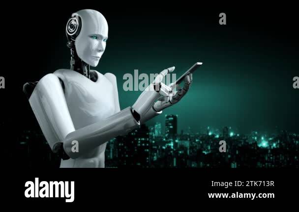 Futuristic robot artificial intelligence huminoid AI programming coding ...