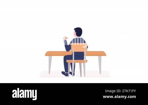 Animated student eating sandwich. Lunch break. Full body flat person on ...