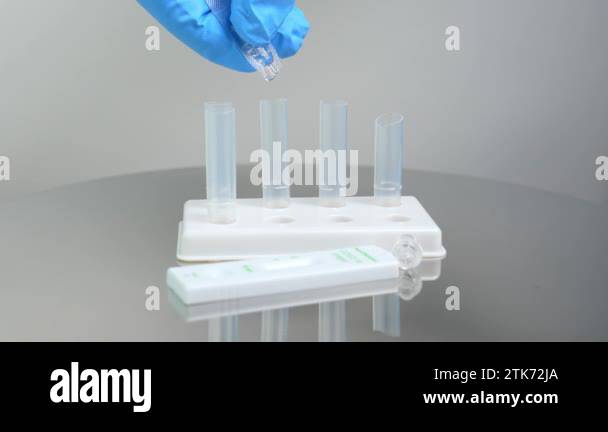 Nurse dropping reagents to extraction buffer tubes for antigens rapid ...