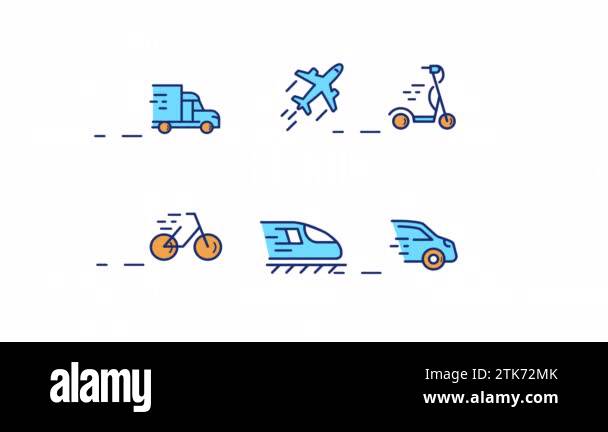 Animated transport color icons set. Commuting. Public and personal ...