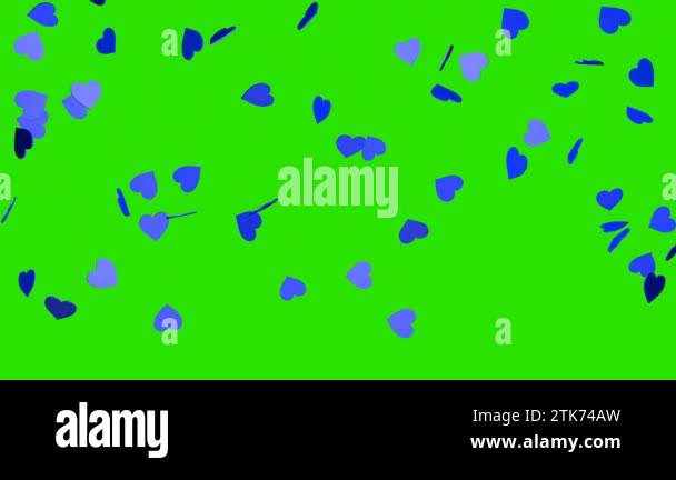 Falling blue hearts on a chroma key background. 3D rendering of ...