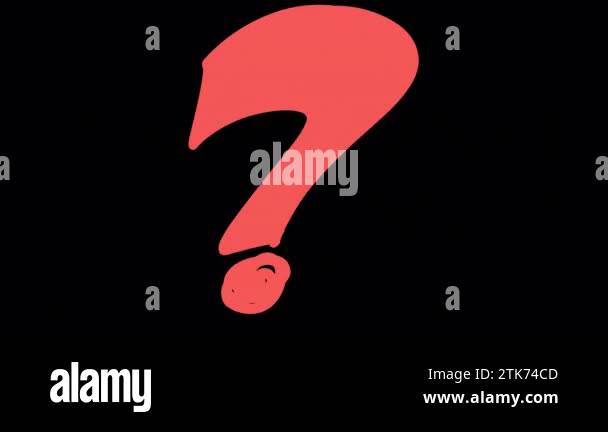 Animation of a red question mark with doodle elements on a black screen ...