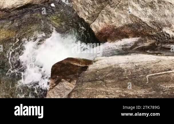 waterfall from above, water stream coming from the right flanked by ...