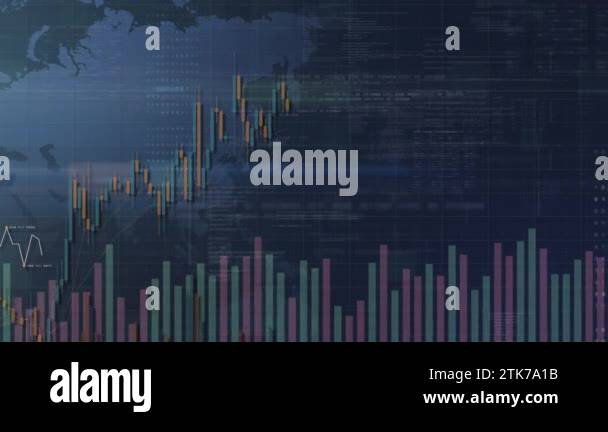Interactive graphics, animated charts, and data-driven insights on a monitor display for a ...